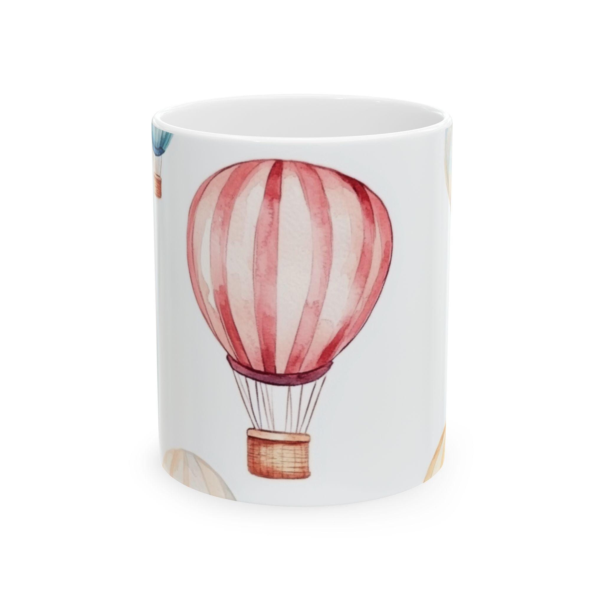 Hot Air Balloon Ceramic Mug, Vibrant Watercolor 11oz Cup With Balloons ...