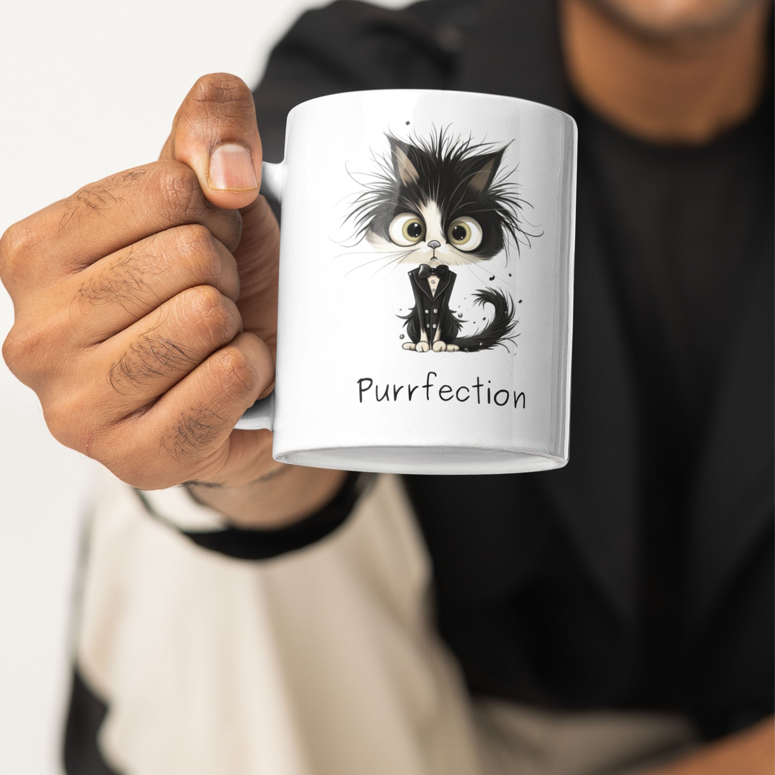 Purrfection Black and White Tuxedo Cat Ceramic Mug, Gift for Cat Lovers ...