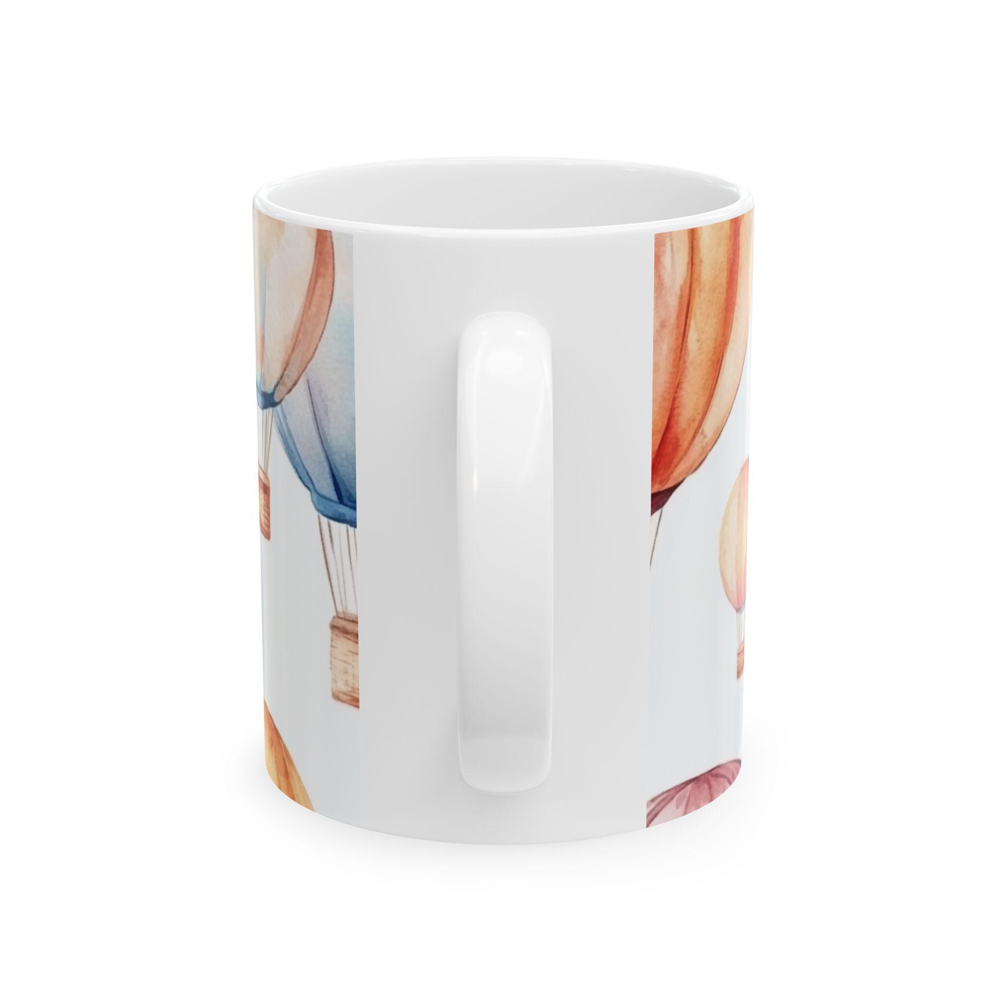 Hot Air Balloon Ceramic Mug, Vibrant Watercolor 11oz Cup With Balloons ...