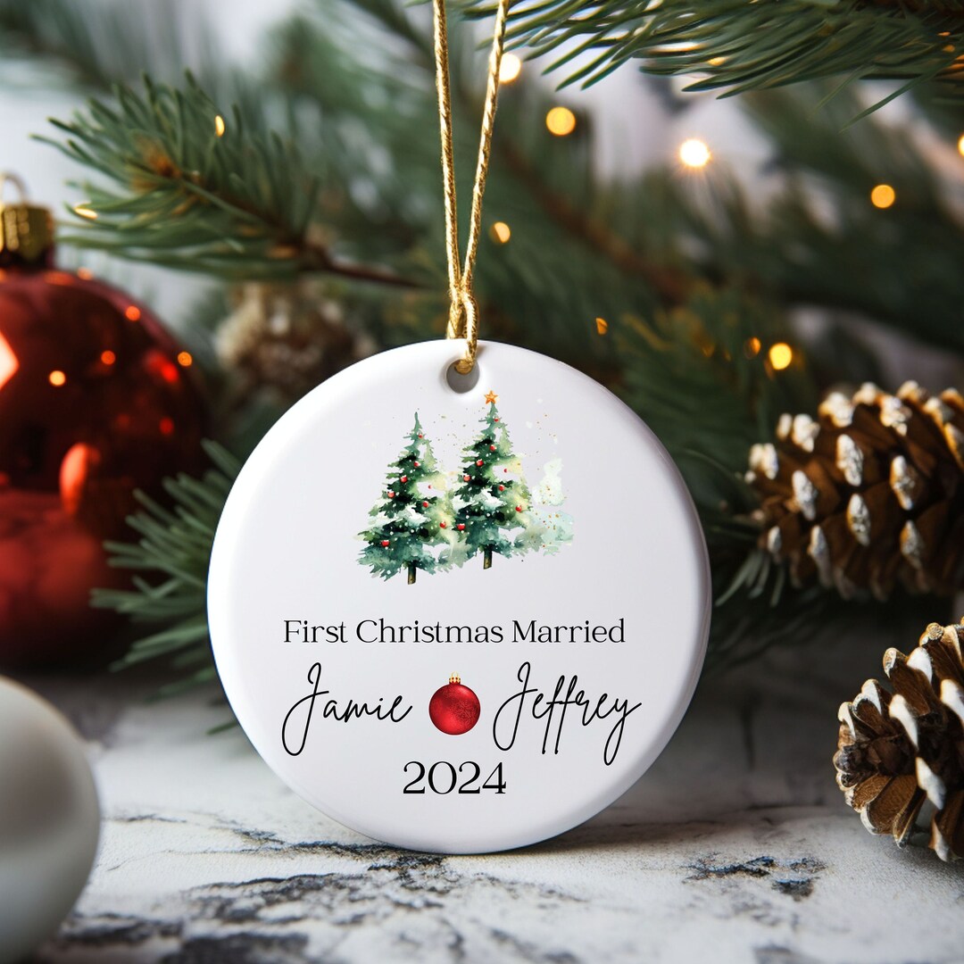 Personalized First Year Married Christmas Ornament, Two Trees With ...