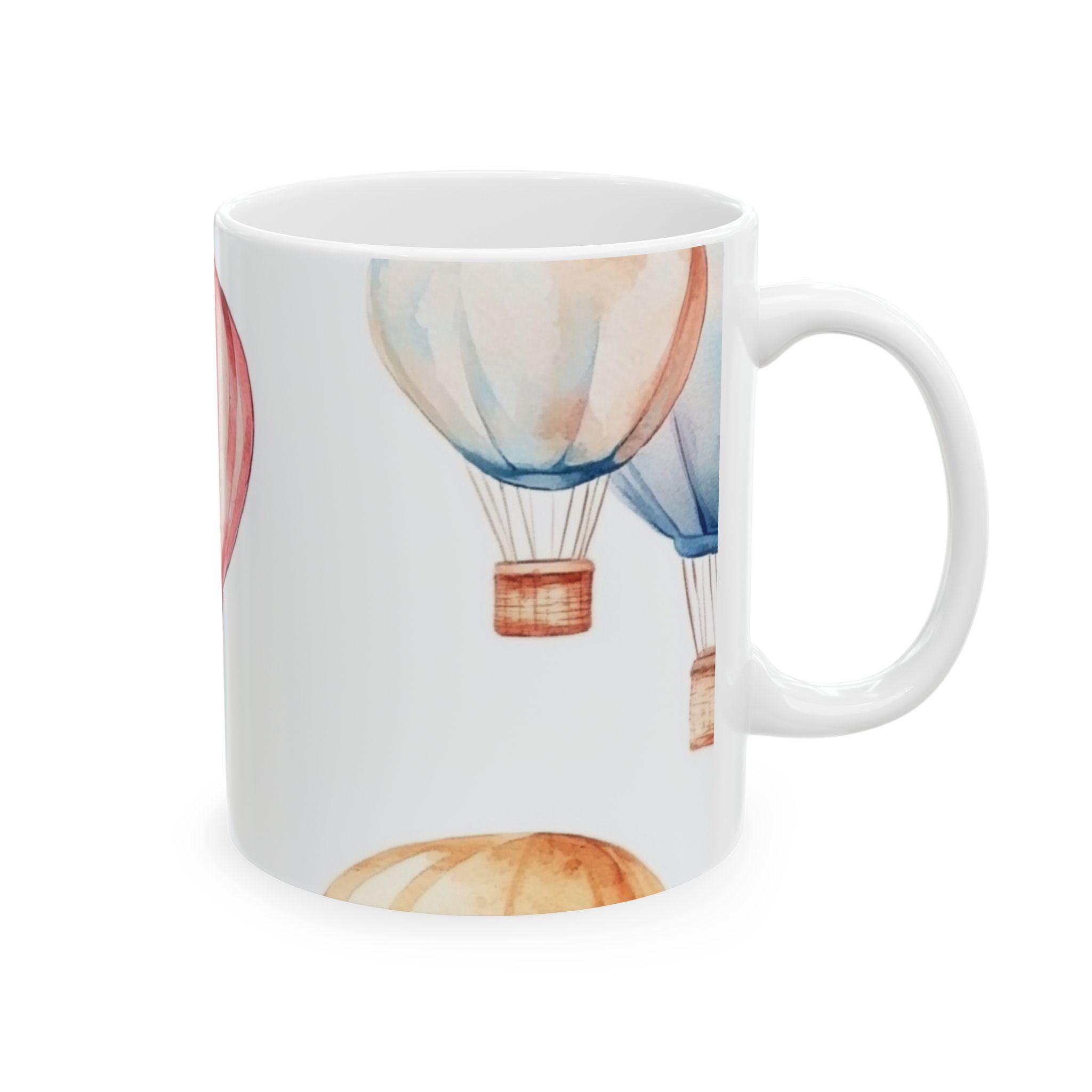 Hot Air Balloon Ceramic Mug, Vibrant Watercolor 11oz Cup With Balloons ...