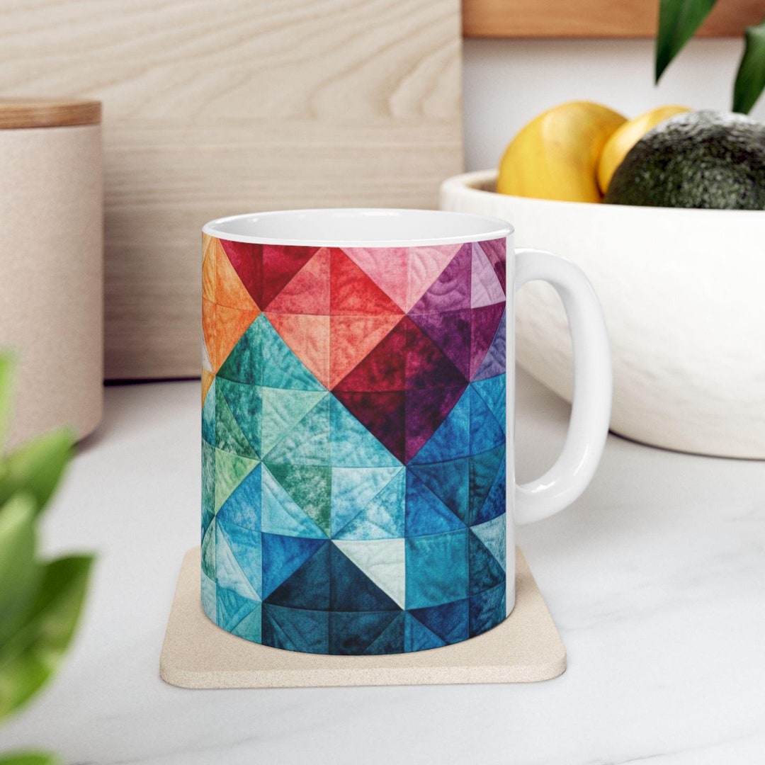 Colorful Quilt Ceramic Mug,unique Gift Idea,kitchen Decor,coffee Cup ...