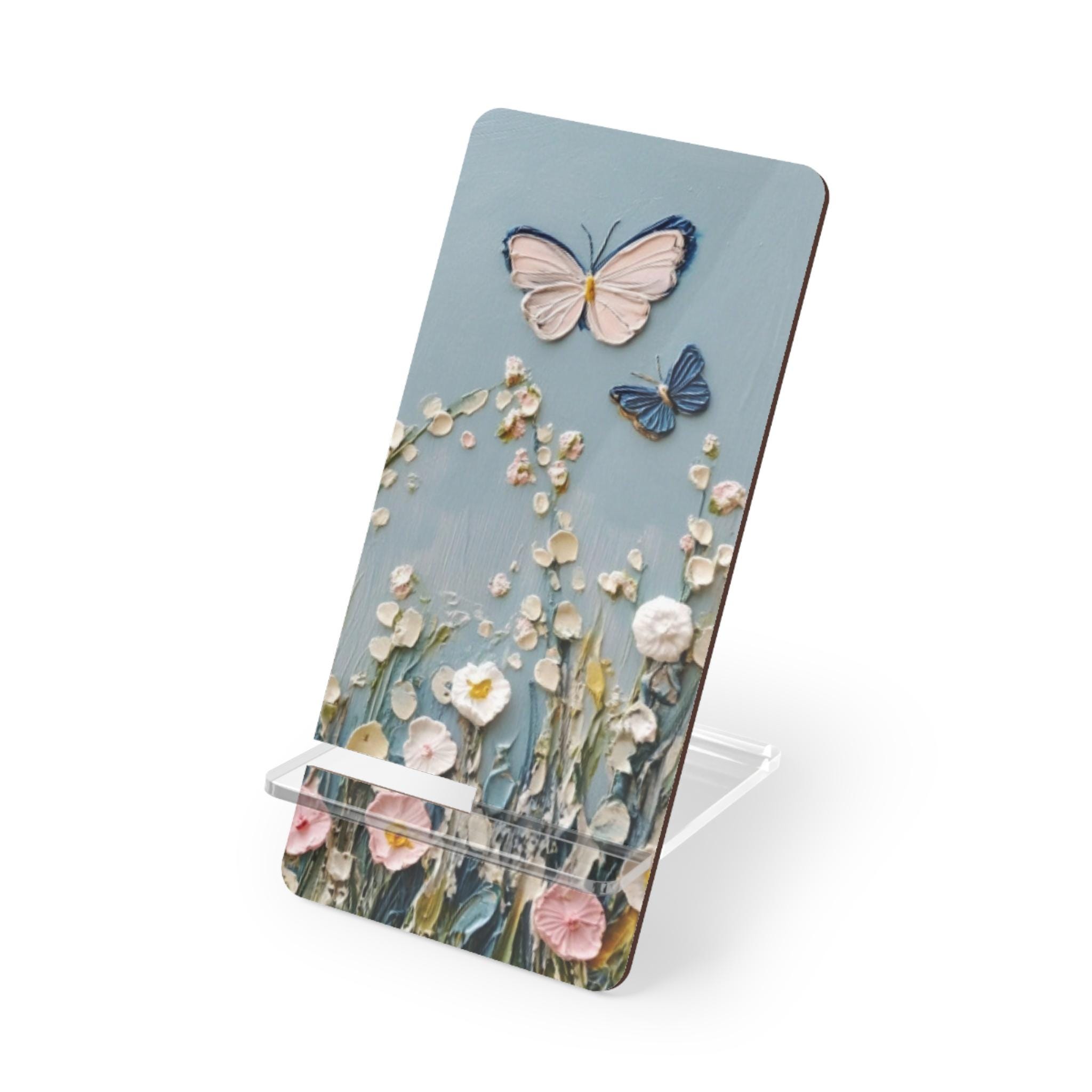 Phone Stand, Painted Look Butterfly and Wildflower Design, Gift for Her ...
