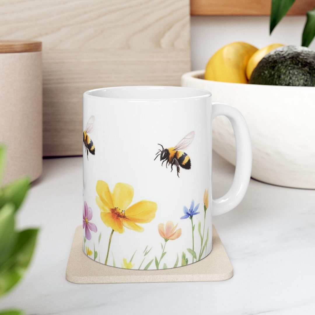 Honey Bees Ceramic Mug - Wildflower Garden Gift Coffee Cup,bee Lover ...