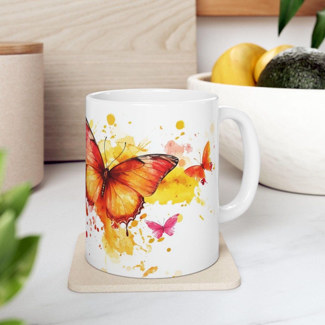 Colorful Butterflies Ceramic Mug, Gift for Her, Mug Wrap, 11 Oz Coffee ...