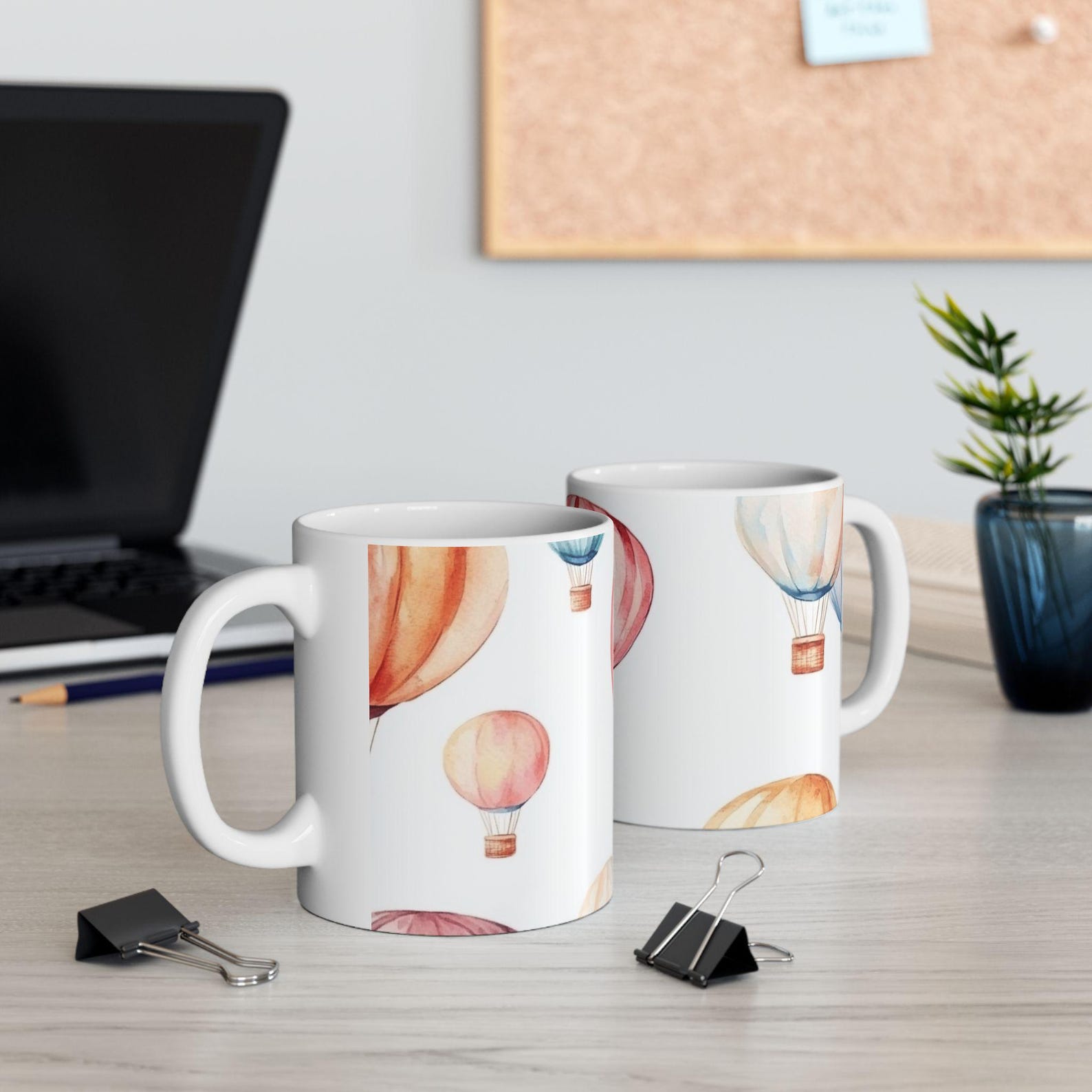 Hot Air Balloon Ceramic Mug, Vibrant Watercolor 11oz Cup With Balloons ...