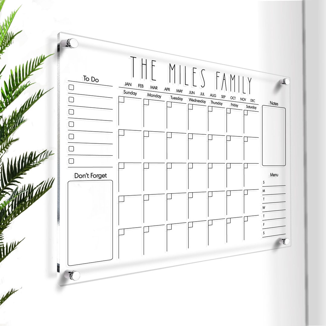 Large Wall Calendar | acrylic Dry Erase Calendar | Personalized Wall ...
