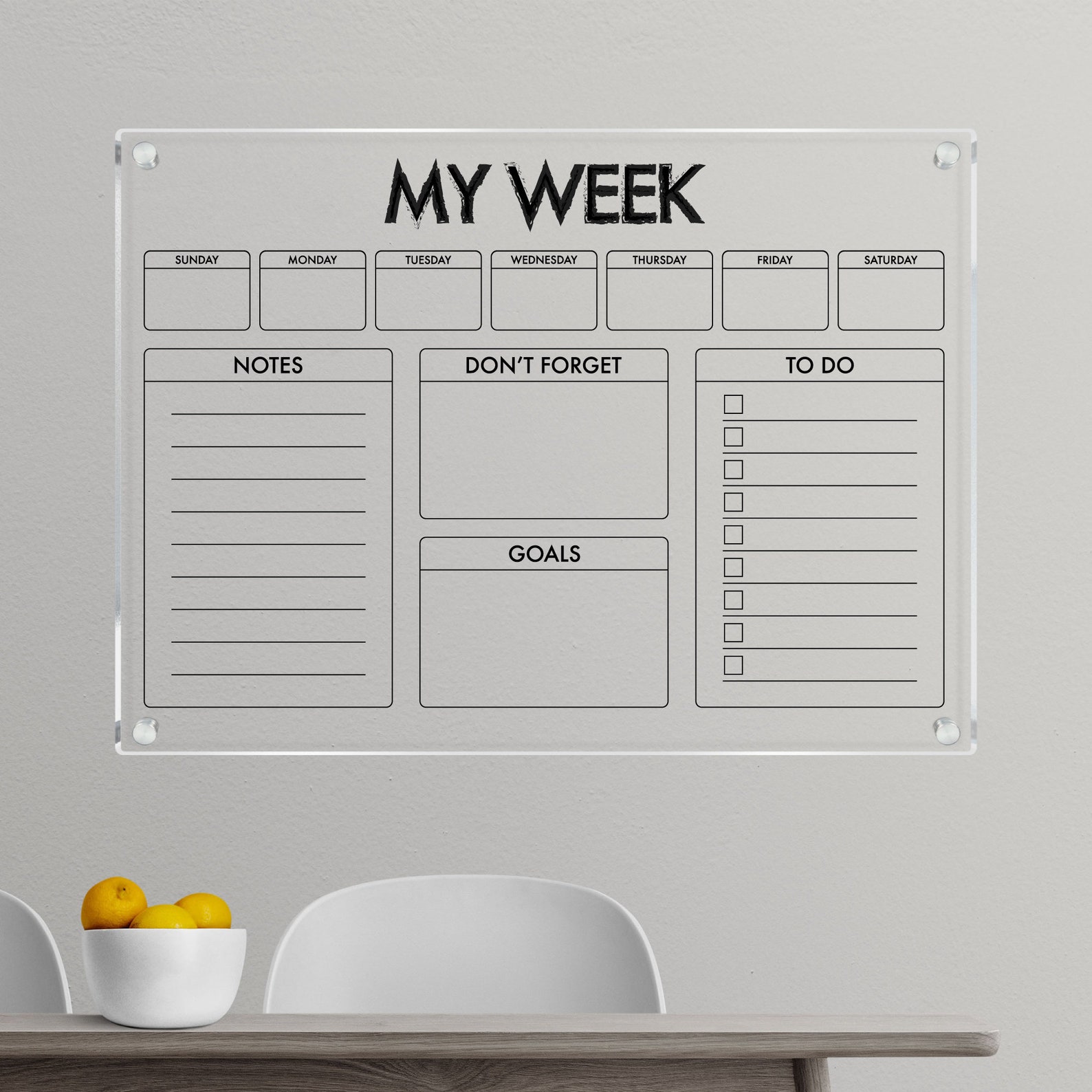 Custom Weekly Calendar | Dry Erase Wall Planner | Clear Note Board ...