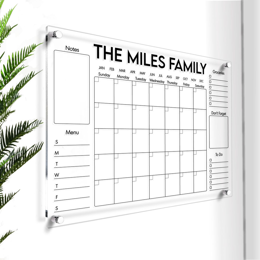 Large Acrylic Monthly Planner | Dry Erase Calendar | family Planner ...