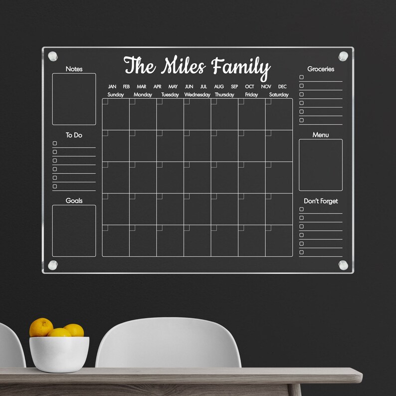 Acrylic Wall Calendar | Dry Erase Wall Planner | Large Monthly Weekly ...