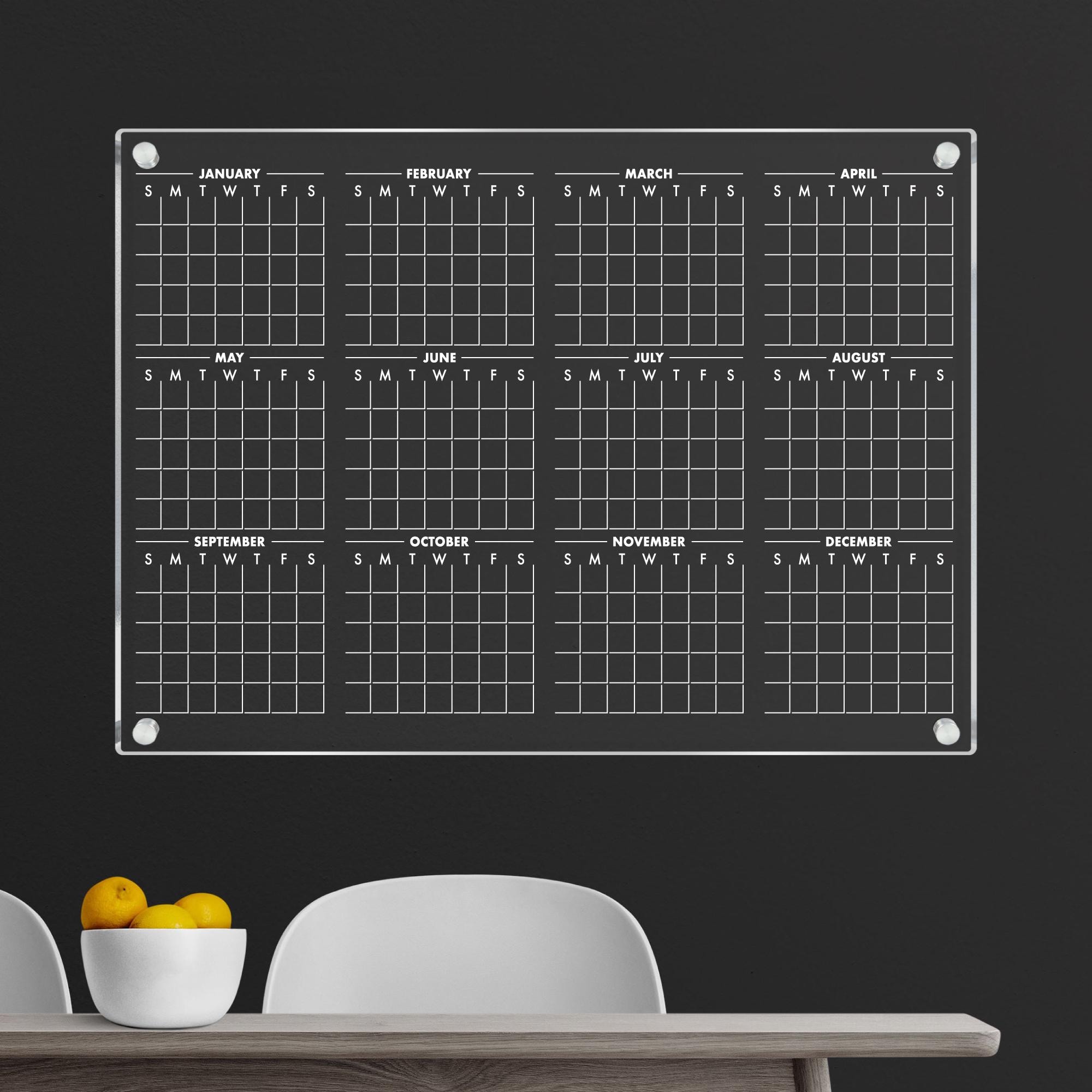 Acrylic Yearly Calendar for Wall | dry Erase Yearly Planner ...
