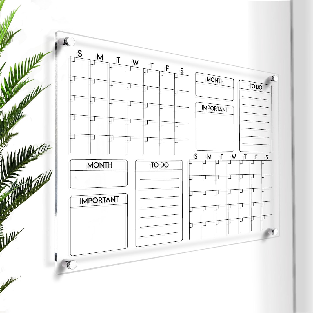2 Month Calendar Clear Acrylic for Wall | Minimalist Monthly Planner ...