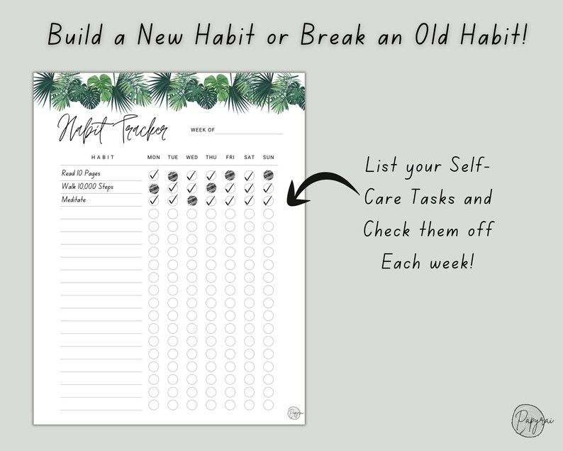 Weekly Habit Tracker for Self-care, Wellness, Fitness, Mental Health ...