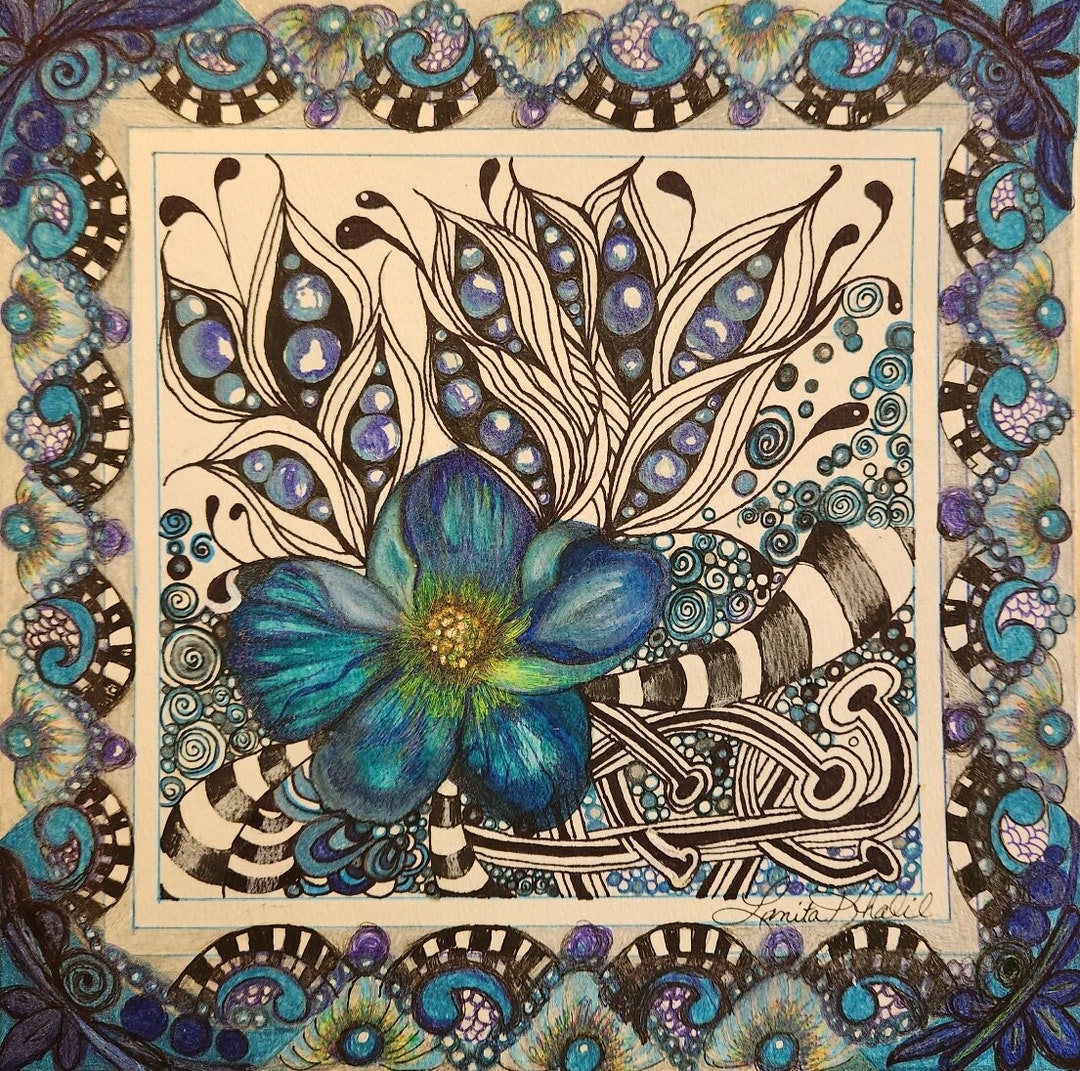 Tangled up in Blue, Blue Doodles, Doodle Blossoms, Black & Blue Ink ...