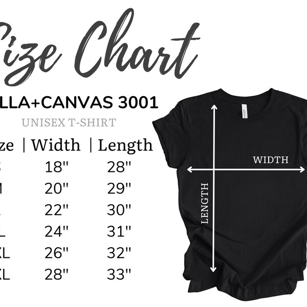 Bella Canvas 3001 Size Chart Svg - Etsy