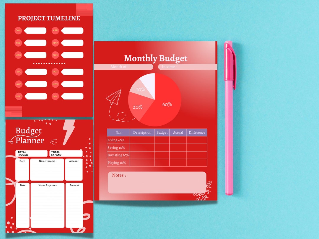 Red Savings Budget Planner Printable Digital Planner for Financial ...