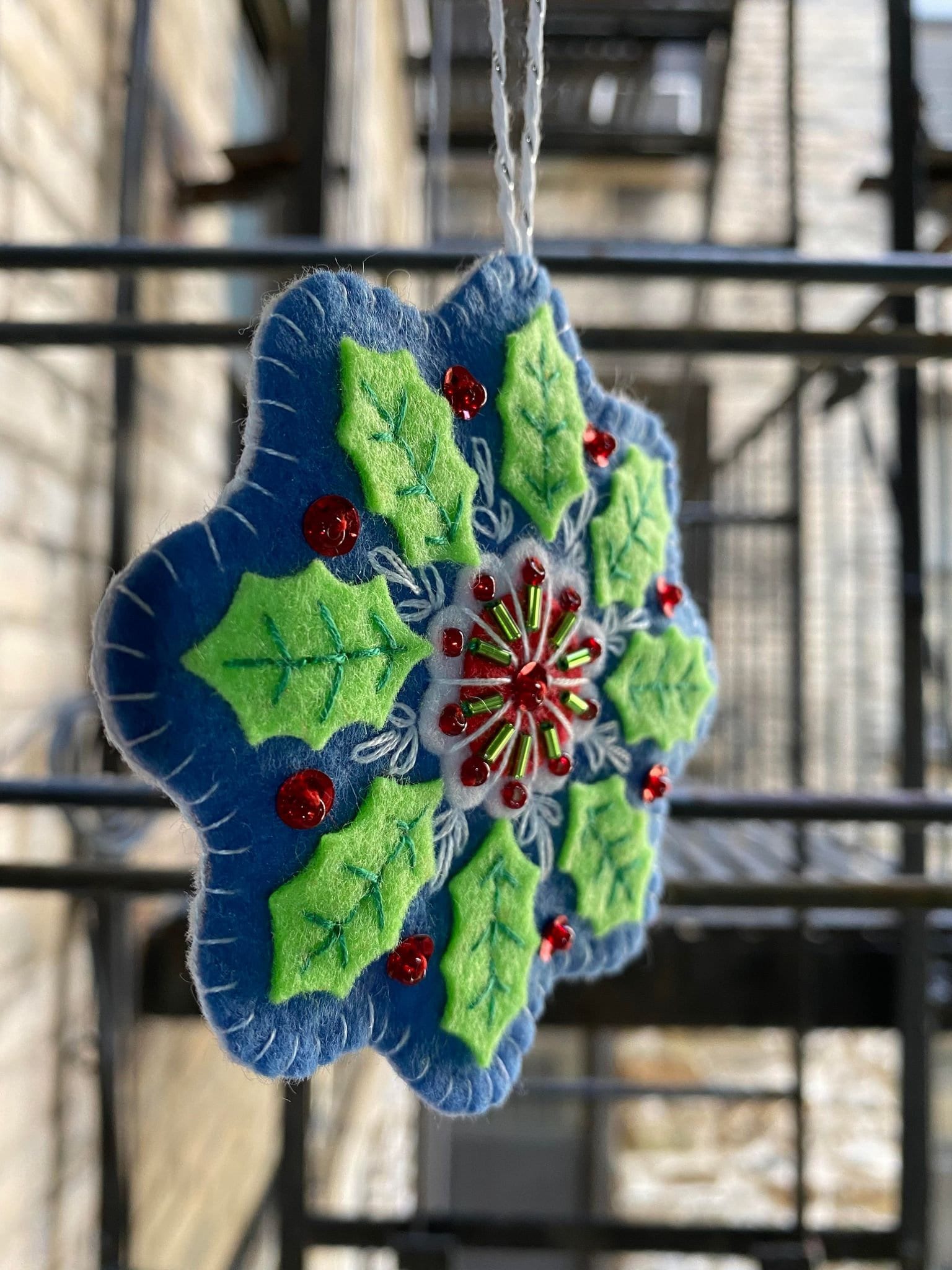 Handmade Felt Ornament Hand Embroidered Ornament Folk Art Snowflake ...