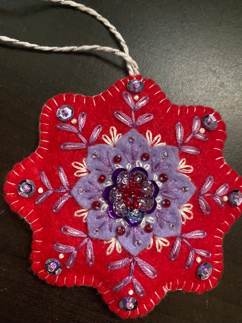 Handmade Felt Ornament Hand Embroidered Ornament Folk Art Snowflake ...