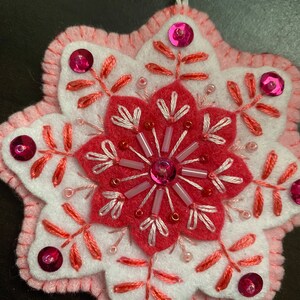 Handmade Felt Ornament Hand Embroidered Ornament Folk Art Snowflake ...