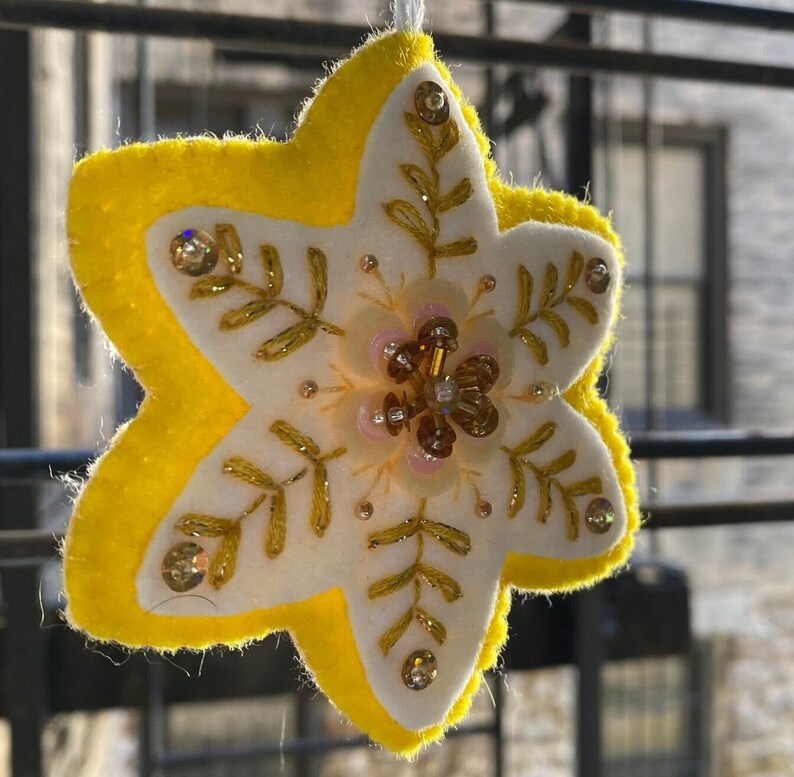 Handmade Felt Ornament Hand Embroidered Ornament Folk Art Snowflake ...