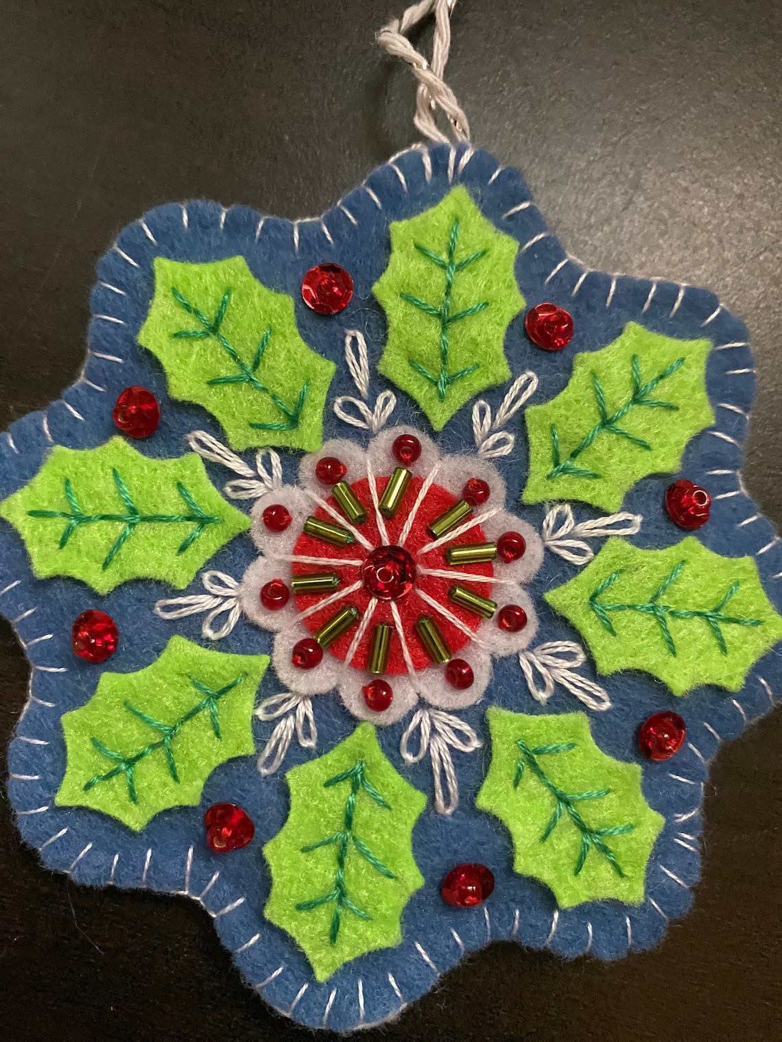 Handmade Felt Ornament Hand Embroidered Ornament Folk Art Snowflake ...