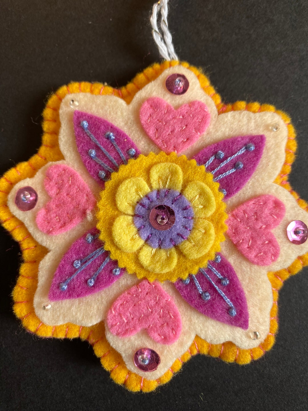 Handmade Felt Ornament | Hand Embroidered Ornament | Folk Art Snowflake ...