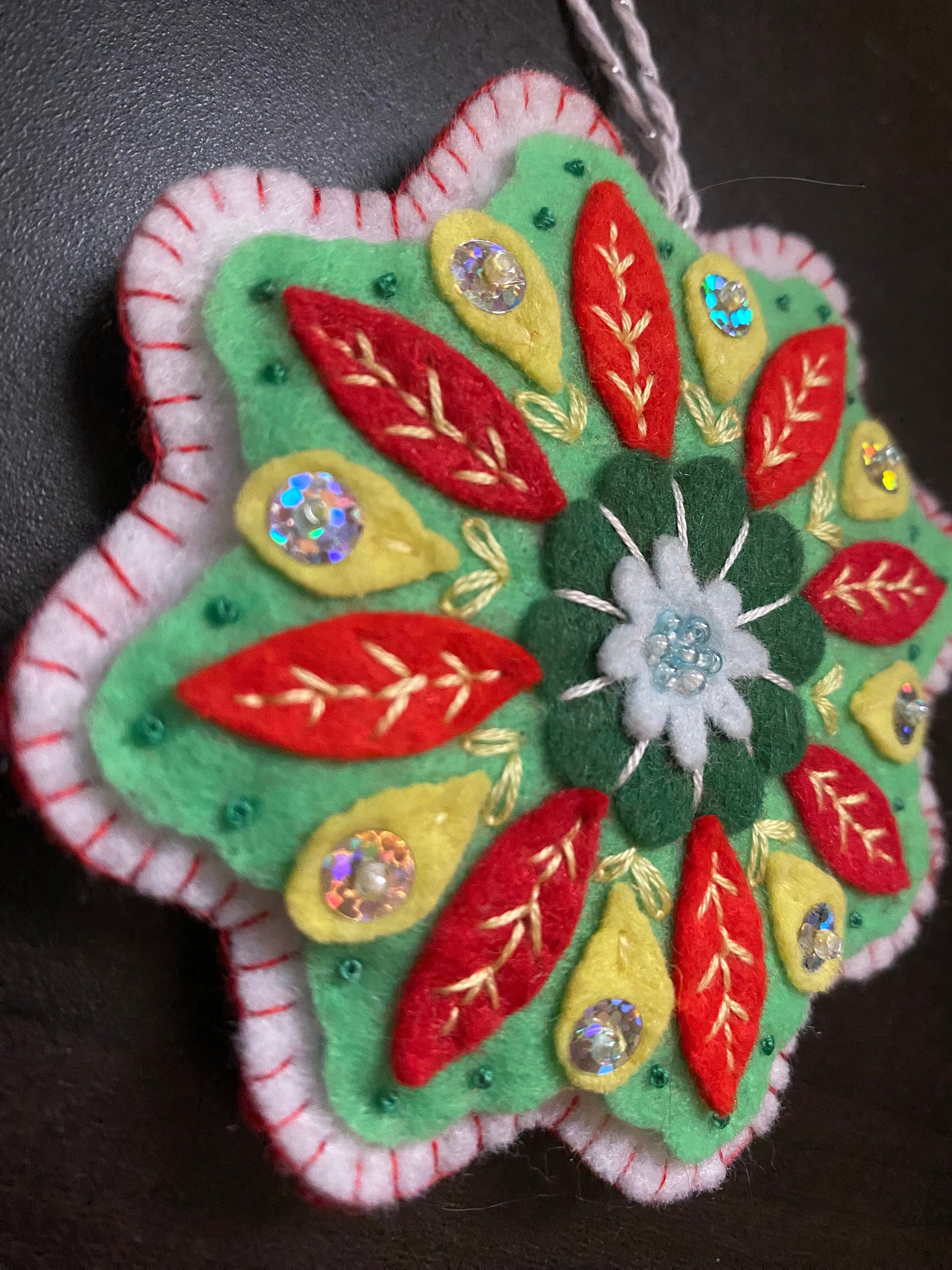 Handmade Felt Ornament Hand Embroidered Ornament Folk Art Snowflake ...