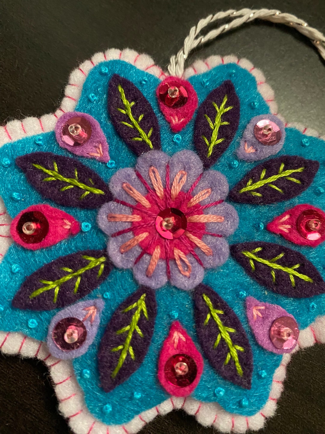 Handmade Felt Ornament Hand Embroidered Ornament Folk Art Snowflake ...