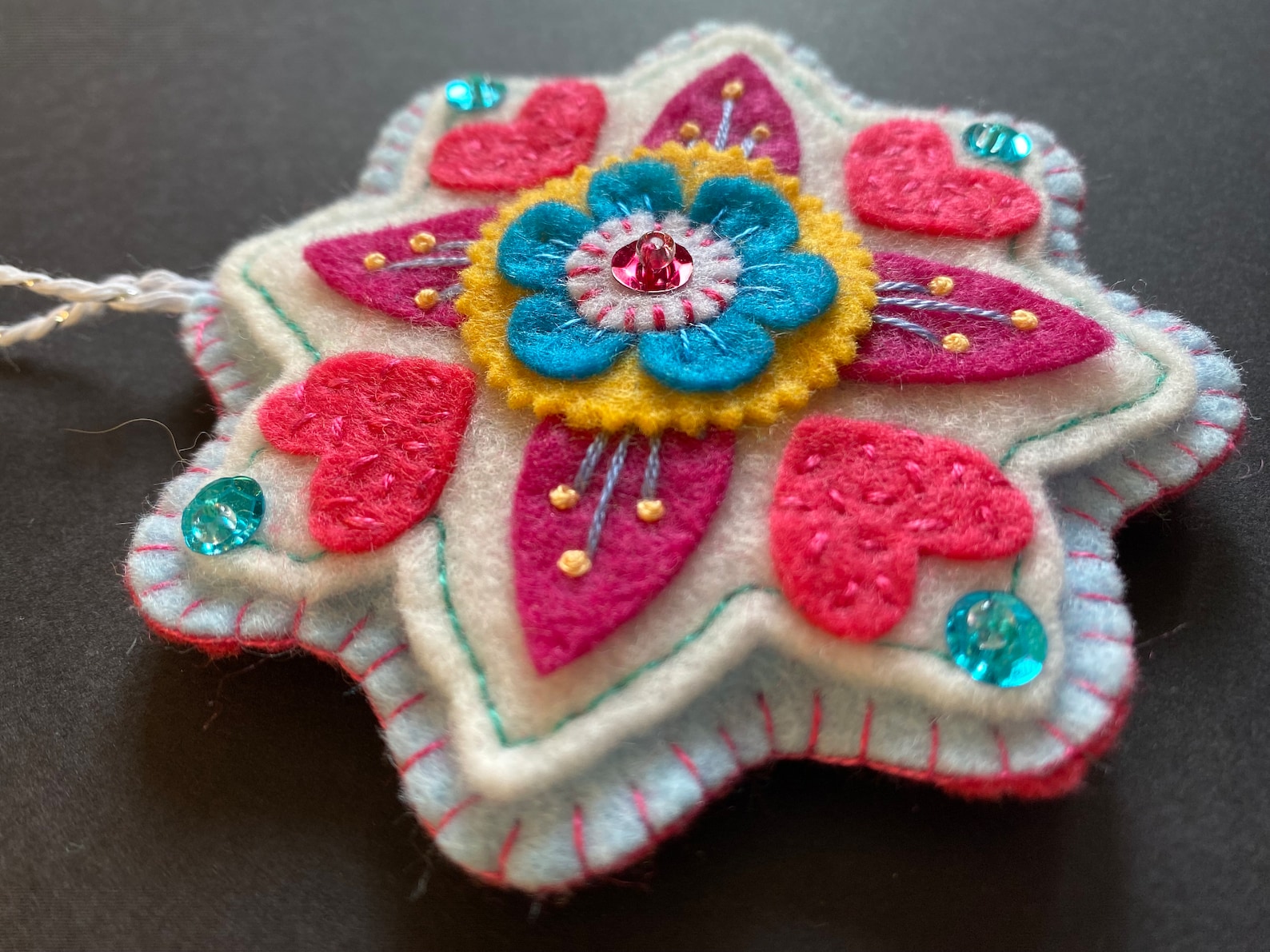 Handmade Felt Ornament Hand Embroidered Ornament Folk Art Snowflake ...