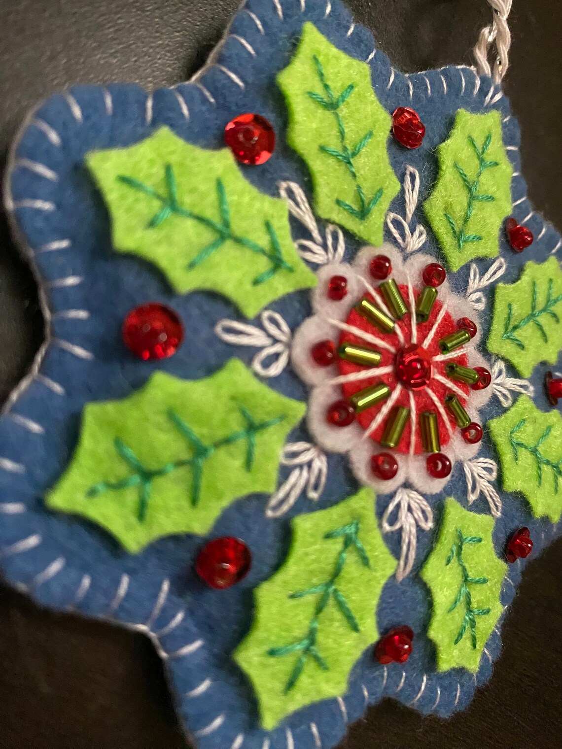 Handmade Felt Ornament Hand Embroidered Ornament Folk Art Snowflake ...