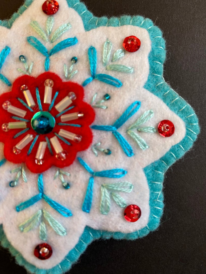 Red White Blue Handmade Felt Ornament Hand Embroidered Ornament