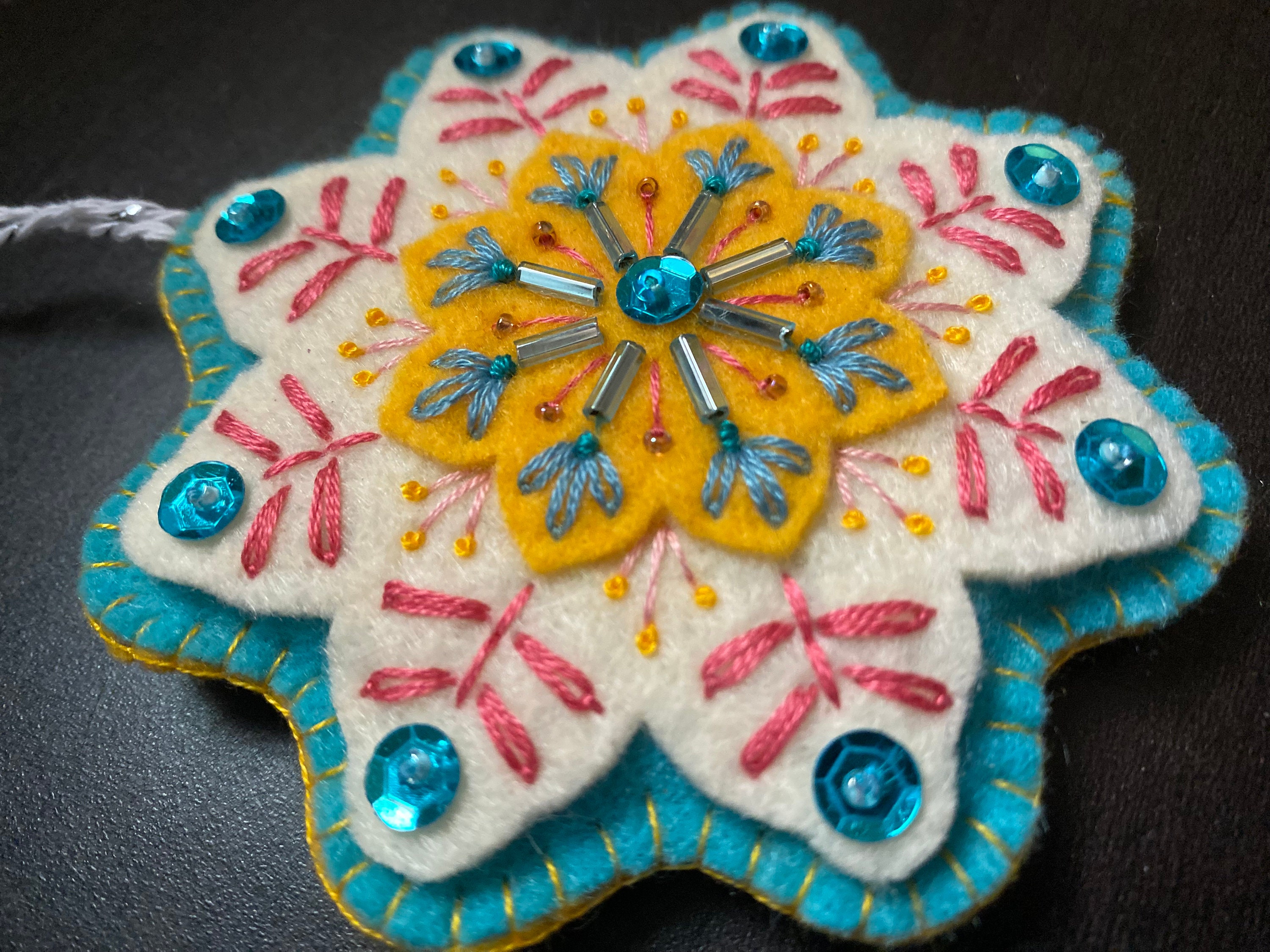 Handmade Felt Ornament Hand Embroidered Ornament Folk Art Snowflake ...