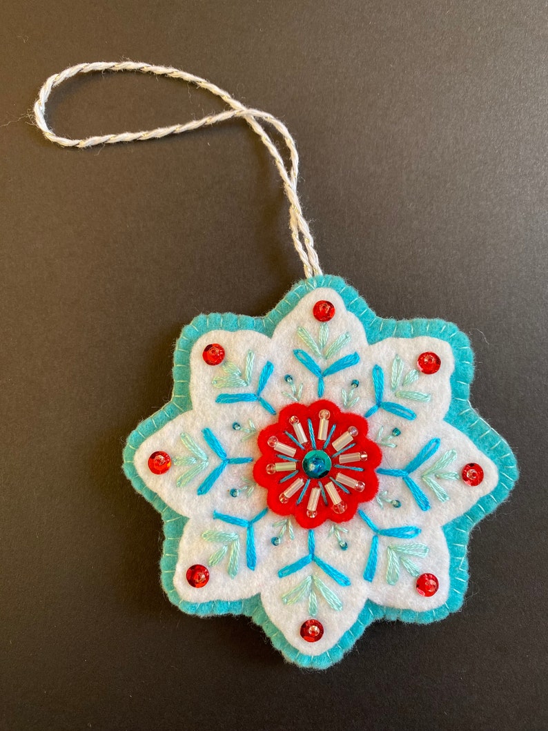 Red White Blue Handmade Felt Ornament Hand Embroidered Ornament