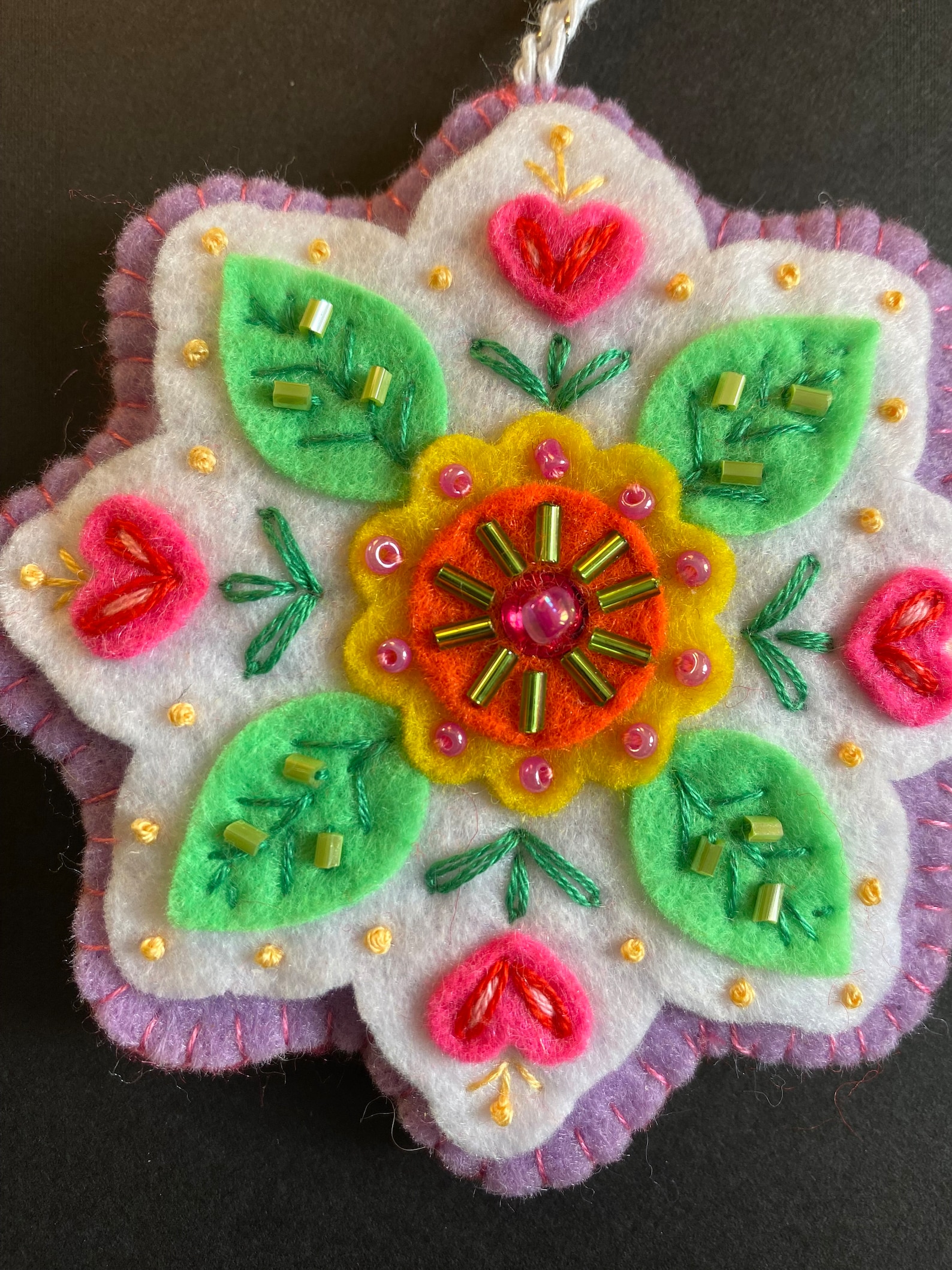 Handmade Felt Ornament Hand Embroidered Ornament Folk Art Snowflake ...