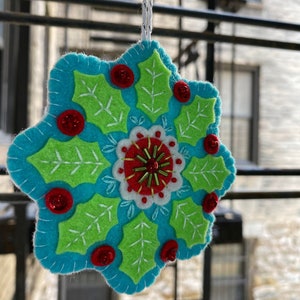 Handmade Felt Ornament | Hand Embroidered Ornament | Folk Art Snowflake ...
