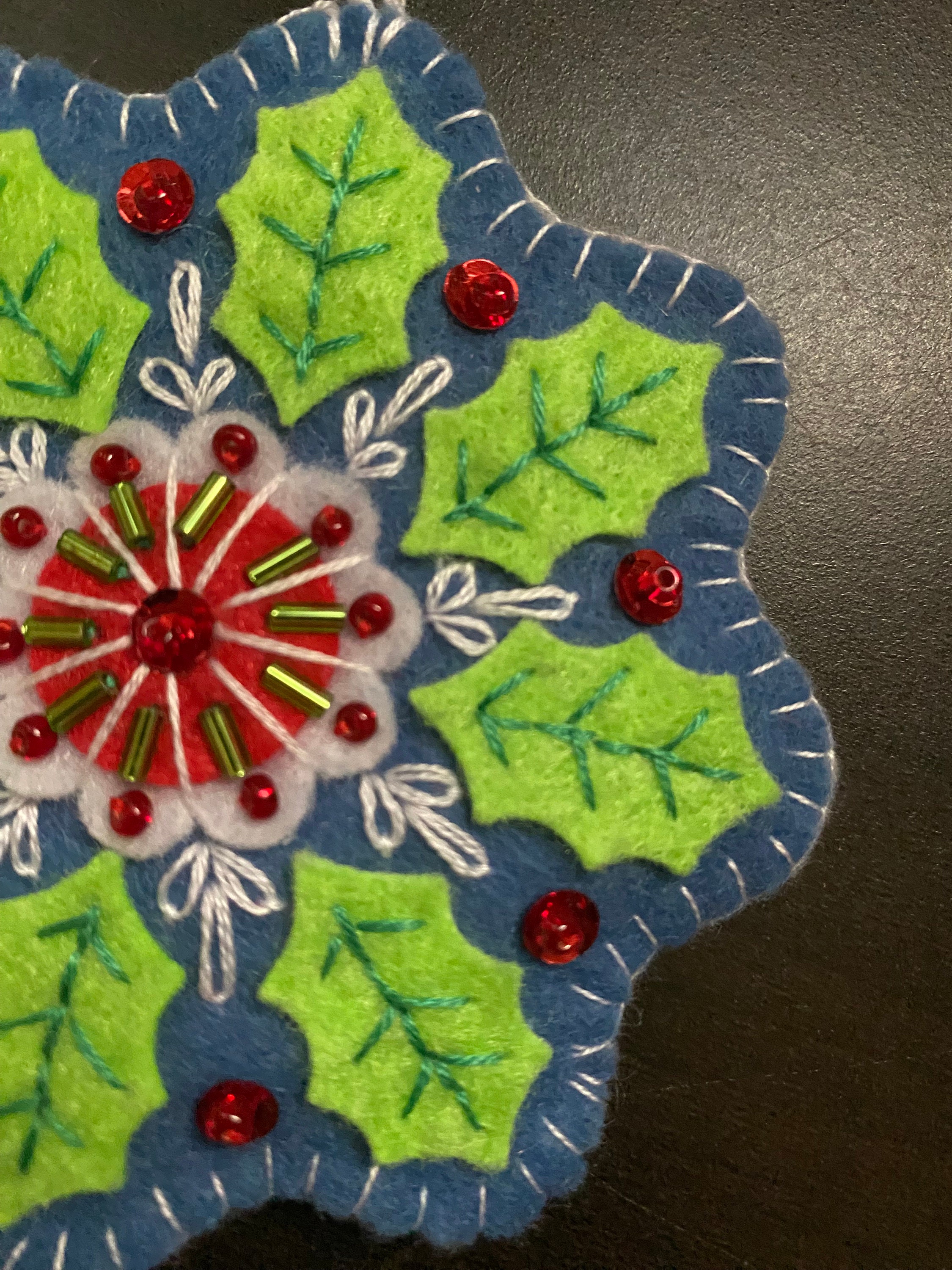 Handmade Felt Ornament Hand Embroidered Ornament Folk Art Snowflake ...