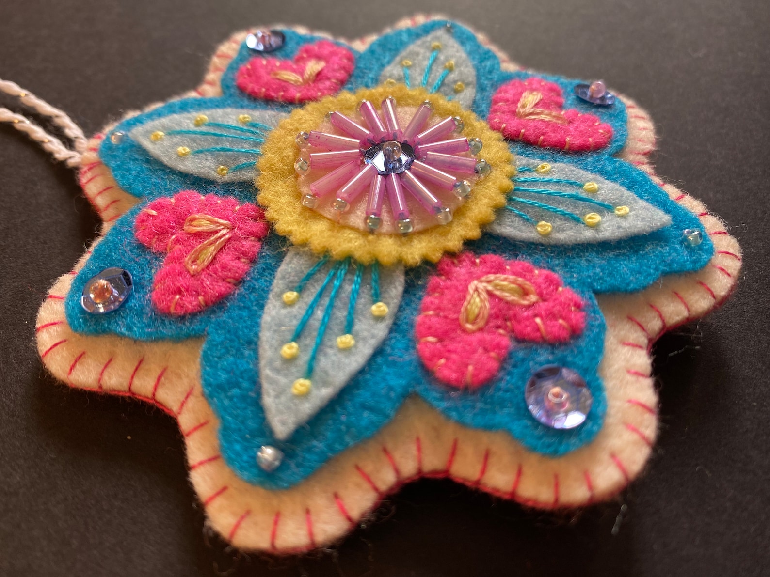 Handmade Felt Ornament | Hand Embroidered Ornament | Folk Art Snowflake ...