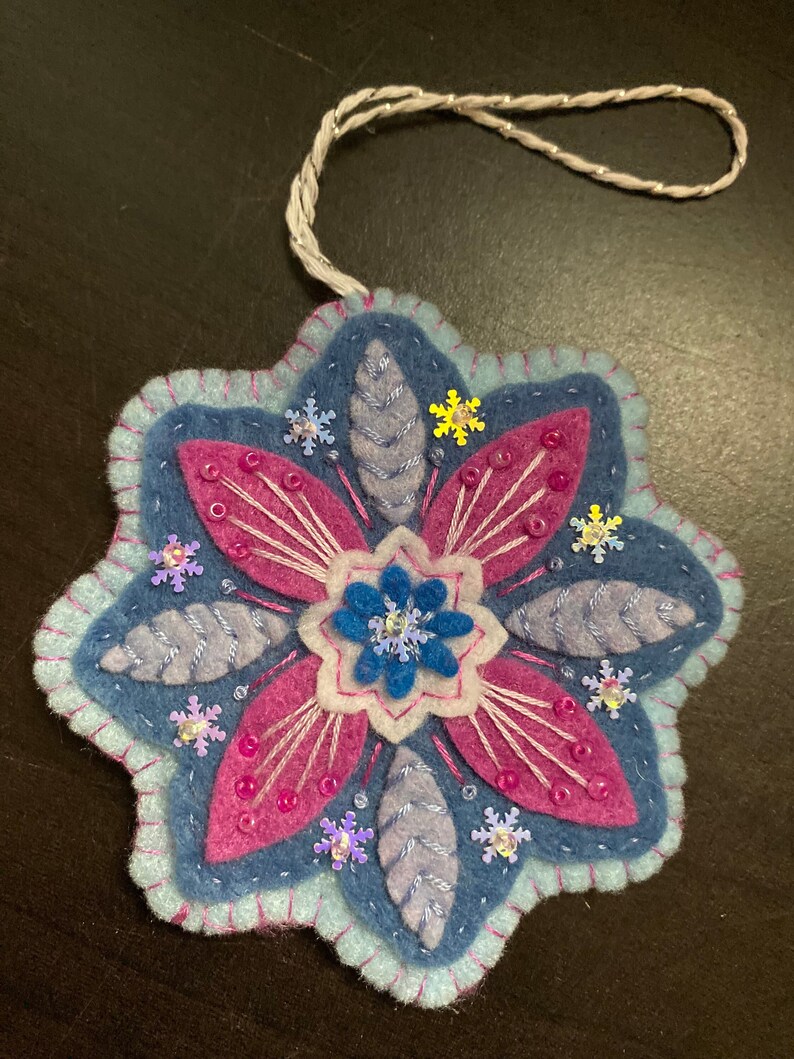 Handmade Felt Ornament Hand Embroidered Ornament Folk Art Snowflake ...