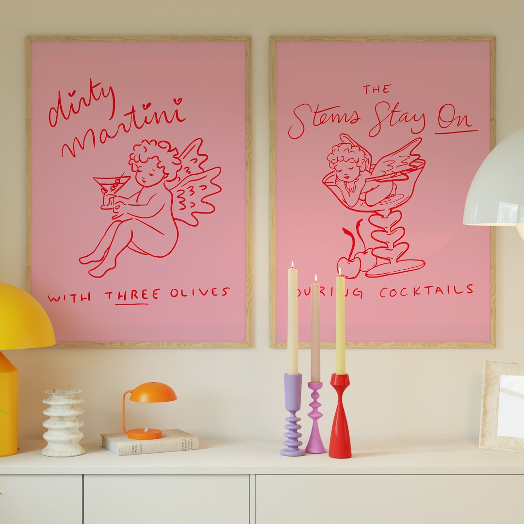 Digital Download Cocktail Print Set in Pink (24x30, 16x20, 8x10 Sizes ...