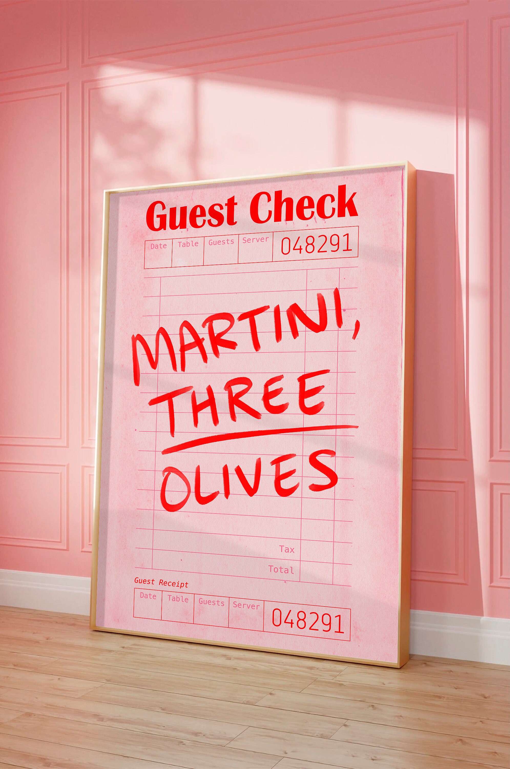 Guest Check Print Trendy Wall Art Martini Besties Poster Pink Decor Bar Cart Art Trendy ...