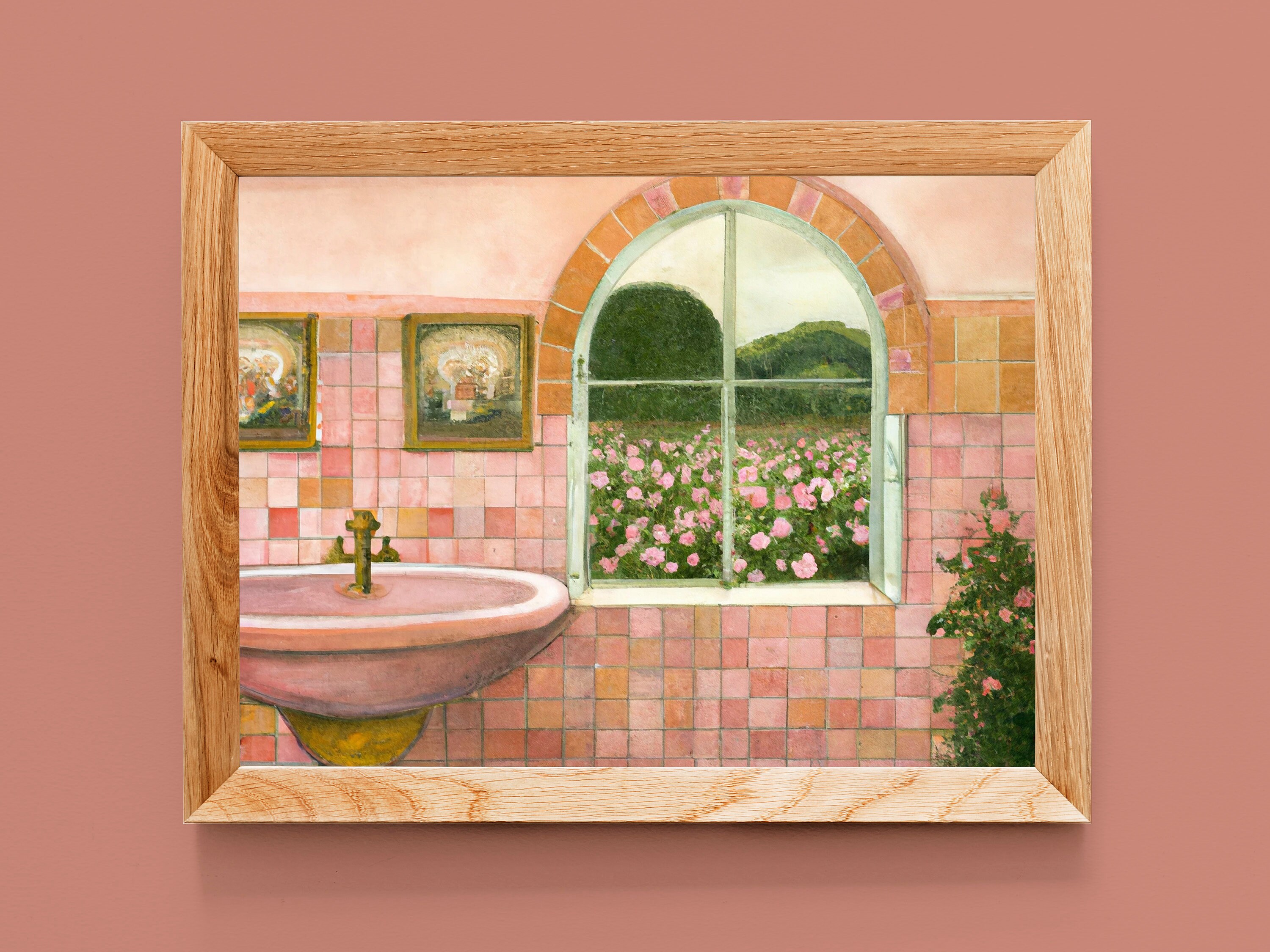 Cute Bathroom Print Pink Retro Powder Room Art Print - Etsy
