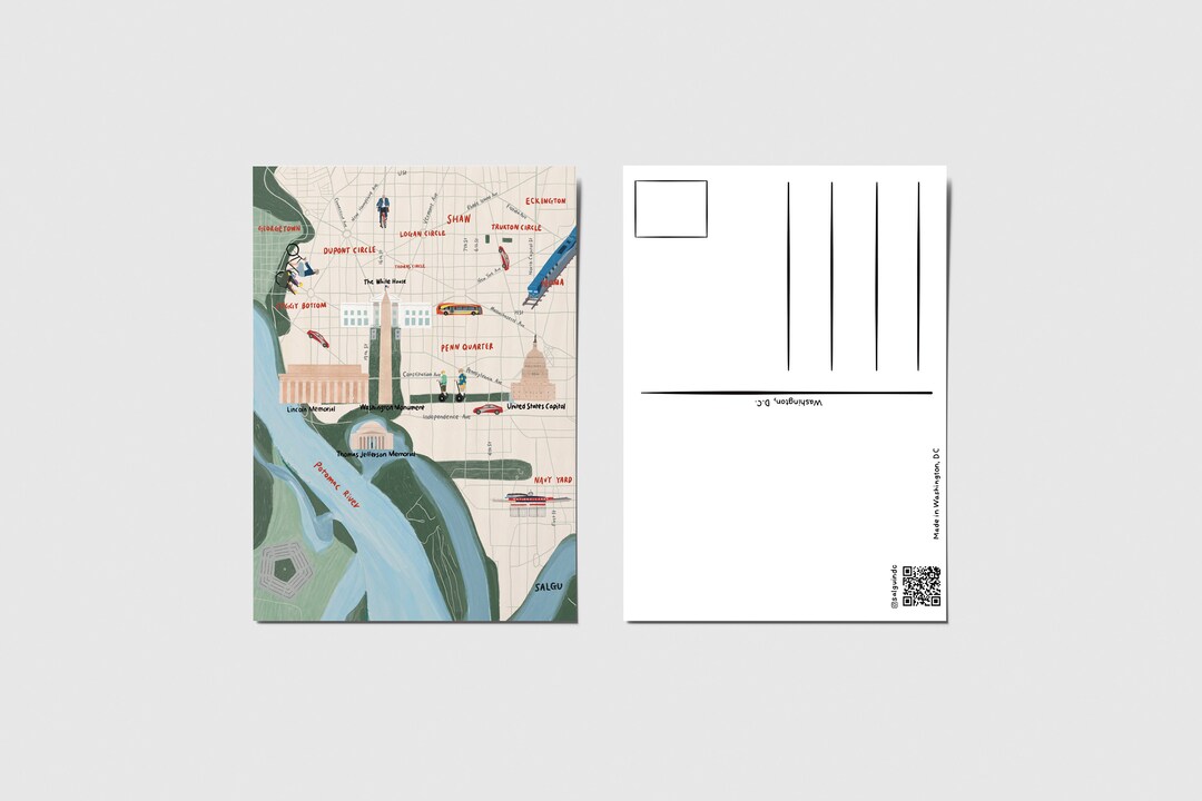 Washington DC Map Postcard - Hand Drawn DC Map! - Etsy