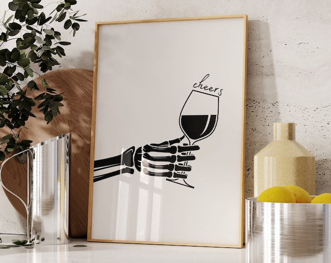 Halloween spirits Skeleton Hand Cocktail Drawing Print Bar Cart Art ...