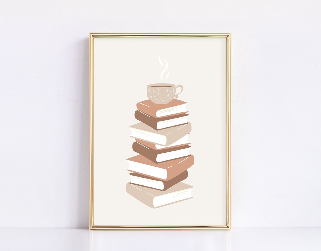 Book Stack Print, Book Printable, Bookish Poster, Book Wall Art, Book ...
