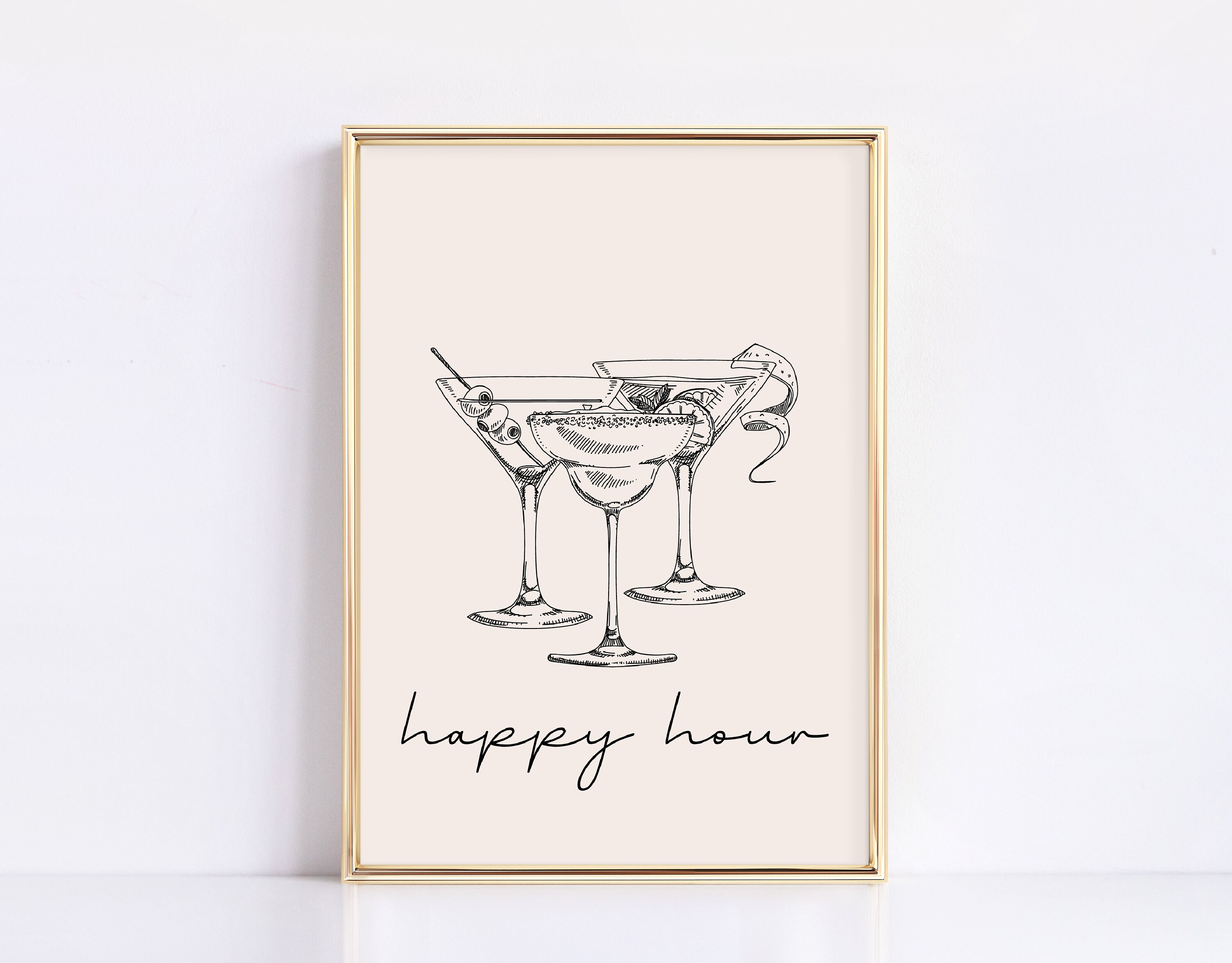 Bar Cart Print, Bar Cart Wall Art, Happy Hour Printable, Bar Cart ...