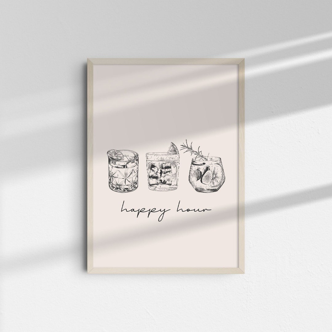 Bar Cart Print, Bar Cart Wall Art, Happy Hour Printable, Bar Cart ...