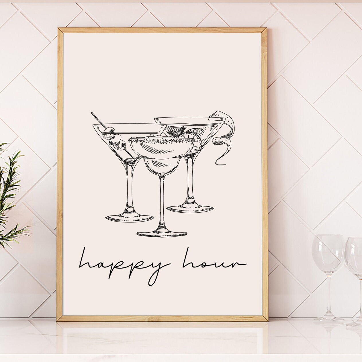 Bar Cart Print, Bar Cart Wall Art, Happy Hour Printable, Bar Cart ...
