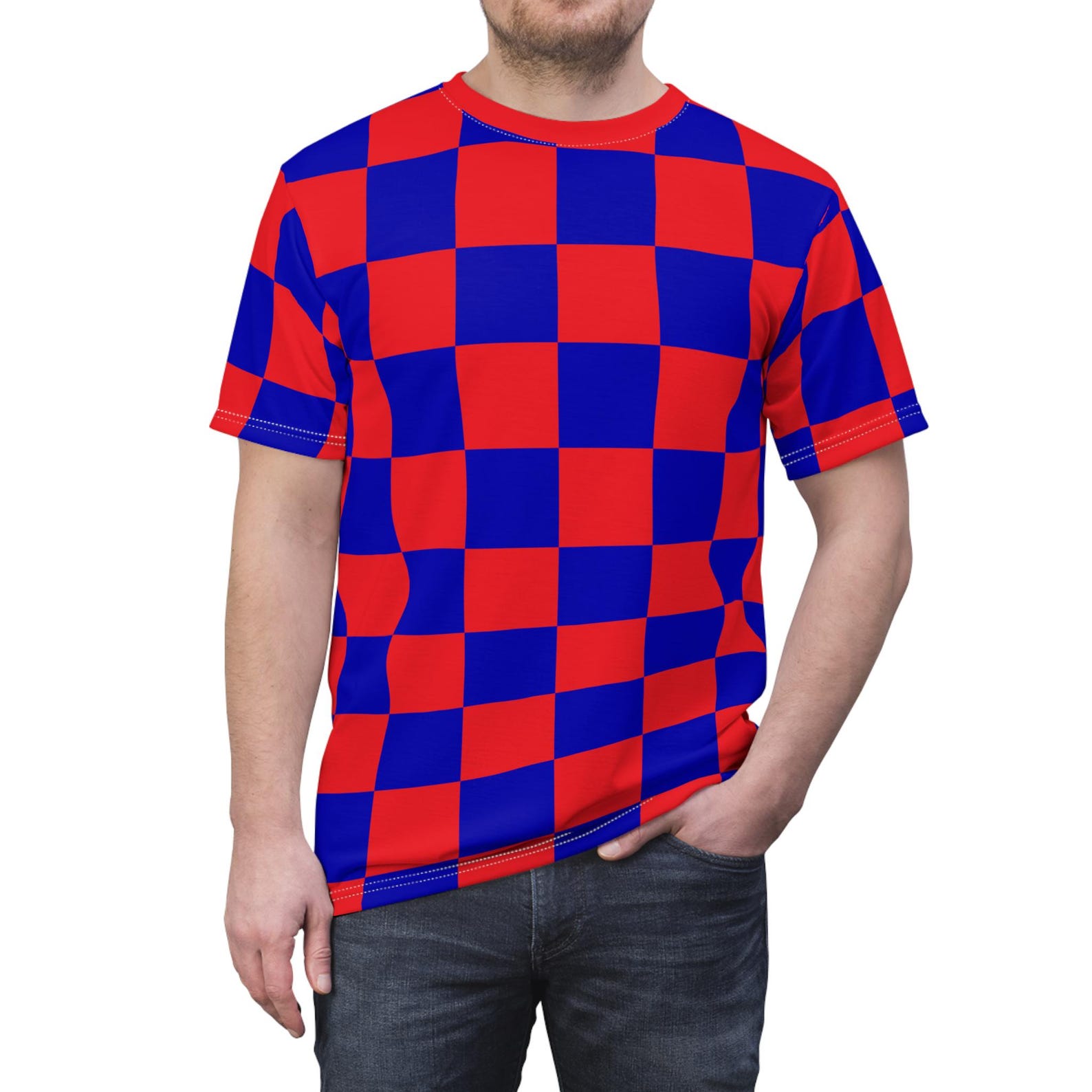 Superhero Checkerboard Shirt Royal Blue & Red - Etsy