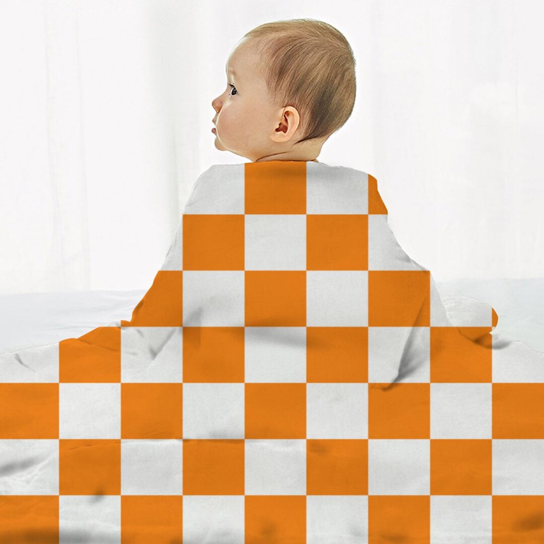 Orange White Checkerboard Throw Blanket Soft Baby Blanket Flannel Plush ...