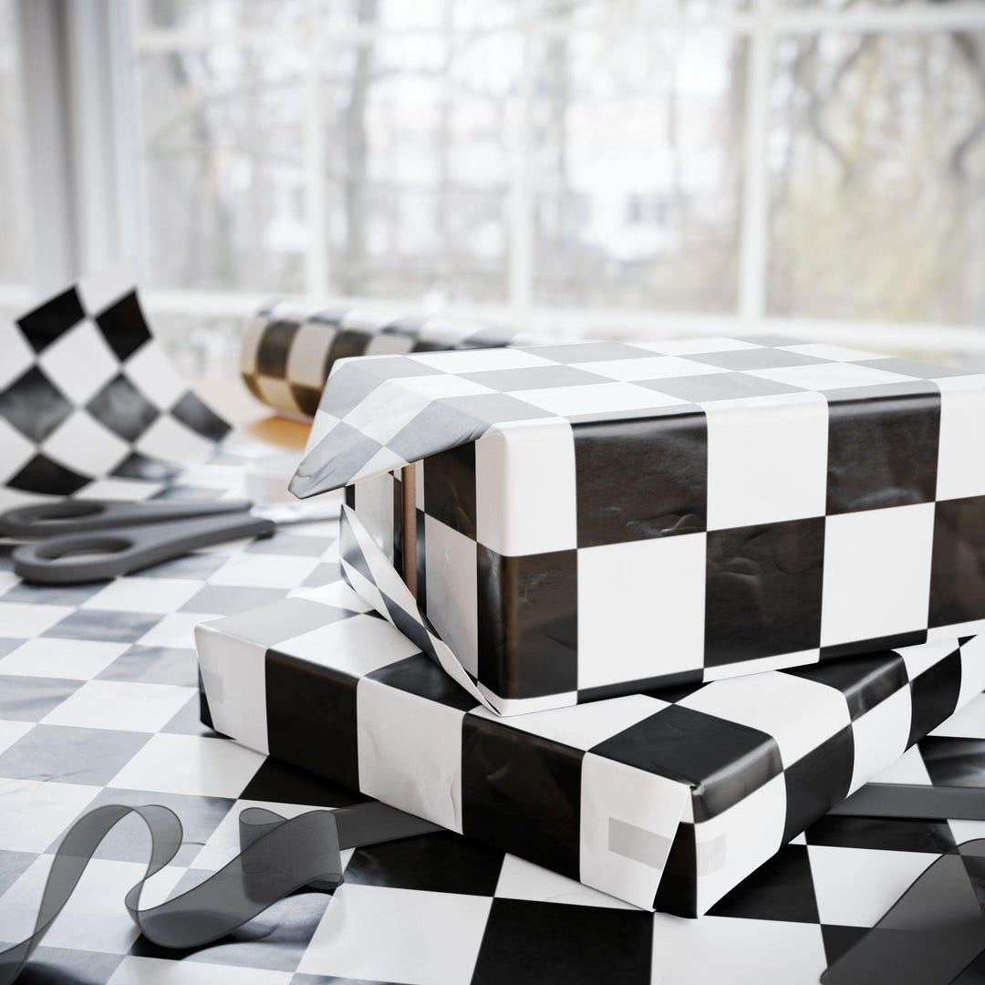 Black Checkerboard Wrapping Paper Checkered Gift Wrap - Etsy